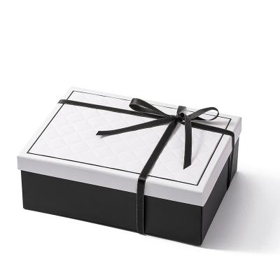 China One Piece Black Collapsible Paper Box Satin Ribbons Luxury White Foldable Boxes for sale