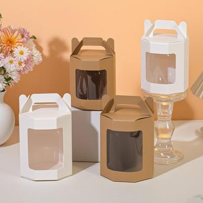 China Joyful Festive Corrugated Display Boxes Octagon Handheld Folding Gift Box Clear Window for sale