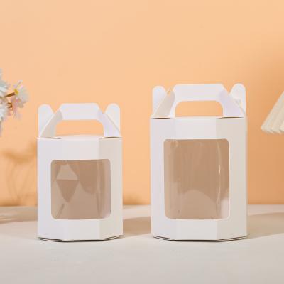 China Joyful Festive Corrugated Display Boxes Octagon Handheld Folding Gift Box Clear Window for sale