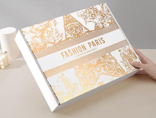 Quality Customized Size White Corrugated Gift Boxes Gold Foil Stamped Shipping Box for sale
