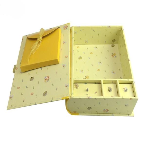 Quality 3 Drawers Foldable Gift Boxes Yellow Keepsake Jewelry Box Flip Top Boxes With for sale