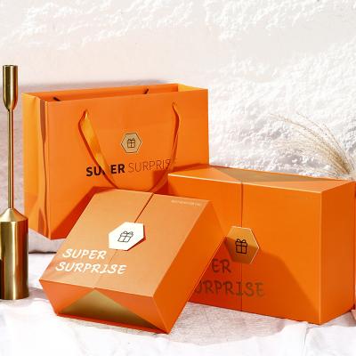 China Double Opening Perfume Foldable Gift Boxes Orange Foldable Cardboard Watch Case Business Valentines for sale