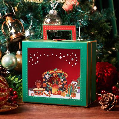 China Festive Window Christmas Gift Box Premium Xmas Eve Party Favor Packaging Red Green Options Clear View Display Empty Box for sale