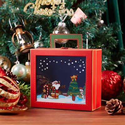China Festive Window Christmas Gift Box Premium Xmas Eve Party Favor Packaging Red Green Options Clear View Display Empty Box for sale