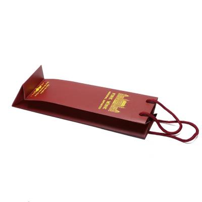 Cina Regalo di lusso che imballa i sacchi di carta rosso scuro stampati su ordinazione della bottiglia di vino dei sacchi di carta del vino della bottiglia con le maniglie in vendita