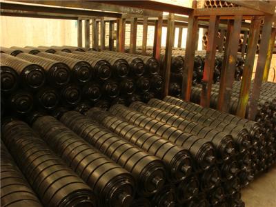 China 143mm Diameter Conveyor Troughing Rollers With Rubber Lagging for sale