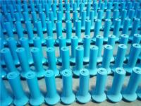 China Blue Self Aligning Conveyor Guide Roller Buffer 219mm Diameter Heavy Duty Impact Bed for sale