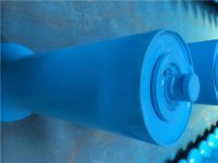 China Blue Self Aligning Conveyor Guide Roller Buffer 219mm Diameter Heavy Duty Impact Bed for sale