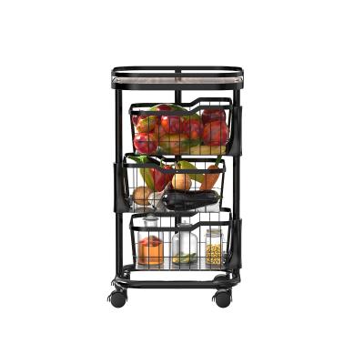 China Foldable Design Steel Storage Trolley , 3 Tier Rolling Utility Cart Multifunctional for sale