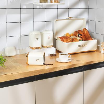 China Party Occasion Square Metal Bread Bin Set , Stainless Steel Kitchen Bread Box for sale