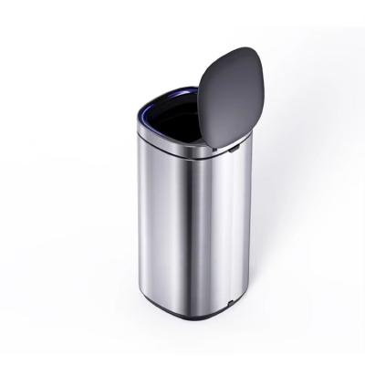 China 50L Capacity Stainless Steel Household Automatic Motion Sensor Trash Bin with Smart Sensor and Rolling Cover Type for sale