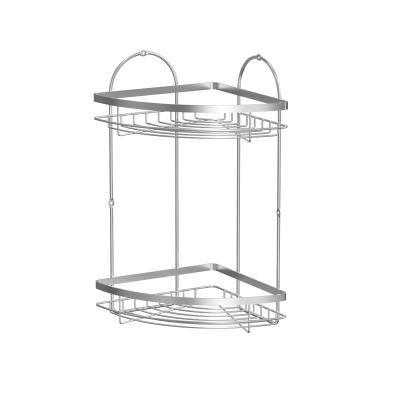 China 2 Tiers Easy Install No-Drilling Wall-Mounted Shower Caddy Space-Saving Stainless Steel Corner Rack For Bathroom for sale
