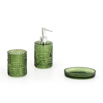 Cina Dispenser di spazzola di sapone in vetro intagliato Contenitore spazzolino per denti Accessori da bagno Set in vendita