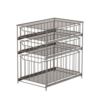 China Multifunctional Stackable Metal Wire Storage Basket Kitchen Storage Basket Sustainable Under Sink Organizer Sliding Storage Basket for sale