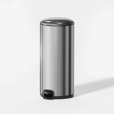 China 20L Stainless Steel Kitchen Bathroom Thin Lid Pedal Trash Bin Waste Bin Dustbin Soft Close Round Metal Trash Can Durable for sale