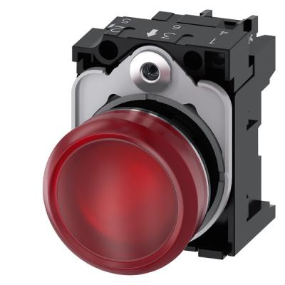 Smooth Lens Flush Red Metal Shiny Lighted Pilot Light 230V AC SIRIUS ACT Complete Unit