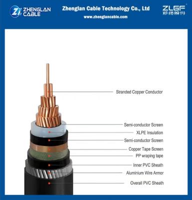 Китай Подземный силовой кабель 19/33 кВ с медным экраном + броней из алюминиевой проволоки, одножильный 1x500мм2, IEC 60502-2 продается