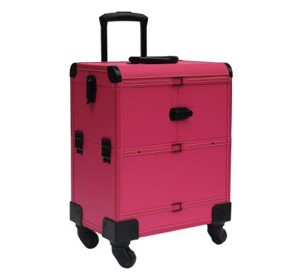 China Rosa lederner Make-uplaufkatzen-Kasten mit Rädern zu verkaufen