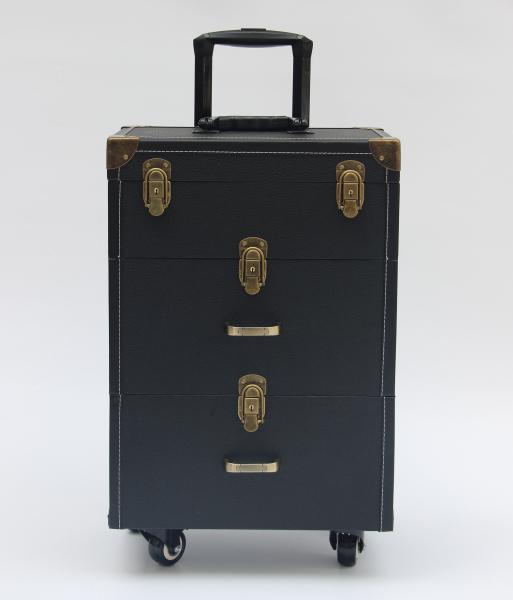 Quality PU Leather Lockable Pro Makeup Case With Wheels And Two Drawers For Storage for sale