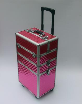 Cina Tre strati di trucco di caso di viaggio, cassa di alluminio rosa su ordinazione del carrello di trucco in vendita