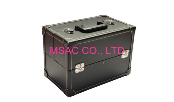 Quality Pu Leather Pro Makeup Cosmetics Cases Pure Black for sale