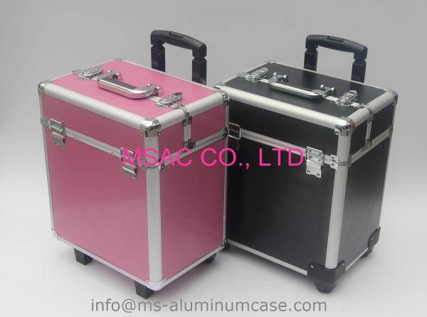 Quality Pink ABS Plain Trolley Aluminium Beauty Case With Wheels Large Storage Space for sale