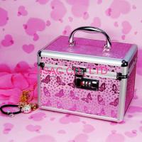 China Butterfly Pink Lockable Vanity Case , Custom Professional Makeup Cases for sale