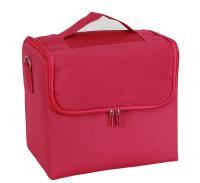 China Soft Fabric Makeup Train Case With Shoulder Strap Pro Makeup Cosmetic Case Large Base Compartment for sale