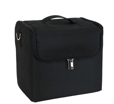 China Soft Fabric Makeup Train Case With Shoulder Strap Pro Makeup Cosmetic Case Large Base Compartment for sale