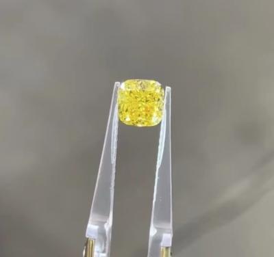 China HPHT Synthetic Loose Lab Created Fancy Vivid Yellow Diamond Cushion Cut 3.51ct for sale
