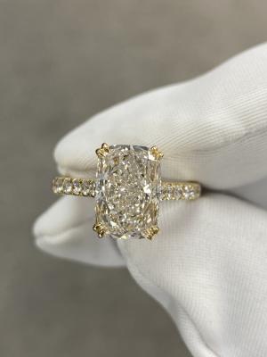 China Pave Style Lab Grown Diamond Rings Elongated Cushion 3.14ct Set In 18K Yellow Gold for sale