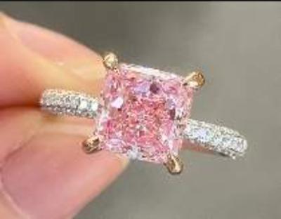 중국 3.502ct  스퀘어 컷 라이트 핑크 다이아몬드 링  VS1 랩 그로운 다이아몬드 18K 화이트, 18K 레드 판매용