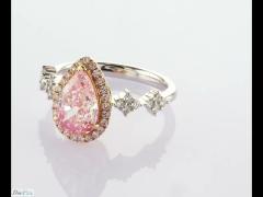 Classic Halo Ring Total 2.31ct Pear Cut Fancy Pink Color Lab Grown Diamond IGI Certified Women Weddi