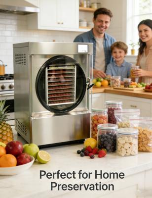 China Medium home freeze dryer machine featuring refrigeration system Danfoss Compressor designed for food preservation and storage for sale