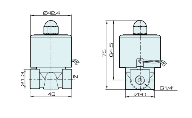 2W025-08 Normal Closed (N/C) Electric Solenoid Valve Dimension Drawing