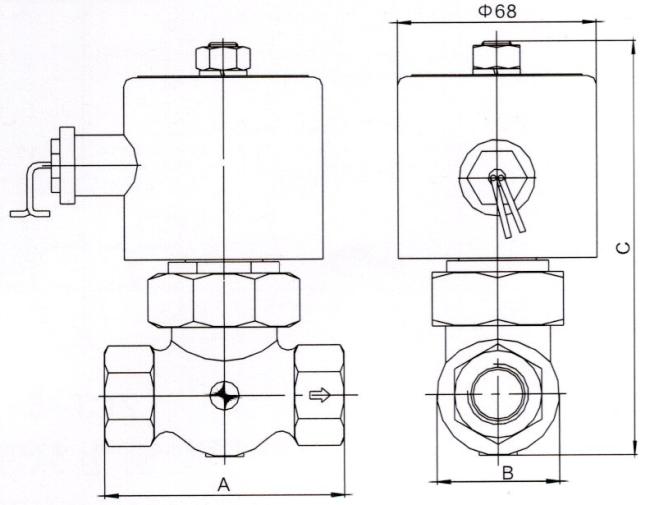 Dimension of 2L/US Series Brass Solenoid Valve: