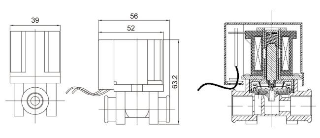 Main Dimension of RO Solenoid Water Valve: