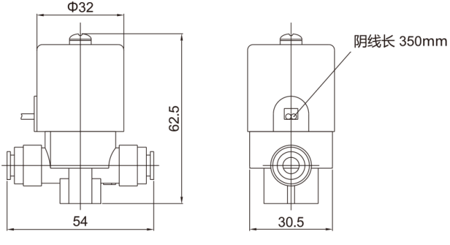 Main Dimension of RO Solenoid Water Valve: