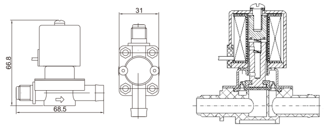 Main Dimension of RO Solenoid Water Valve: