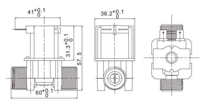 Main Dimension of RO Solenoid Water Valve: