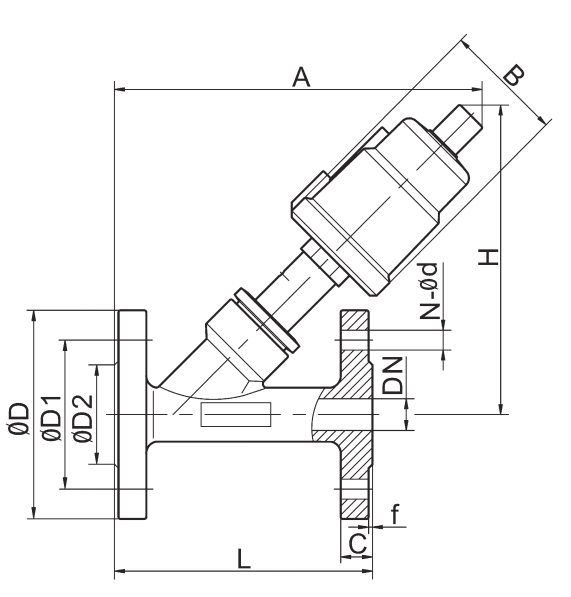 DN40 1 1/2'' Flanged Air Actuated Angle Seat Piston Valve Pneumatic 0