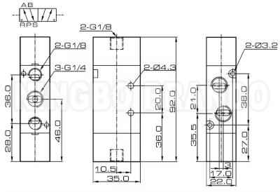 Chine Ventilateur pneumatique de contrôle de l'air à deux positions, à cinq voies, d'une longueur de 1/4" 4A220-08 à vendre