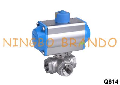 Chine Vanne à boisseau sphérique actionnée de type L T à 3 voies avec actionneur pneumatique SS304 à vendre