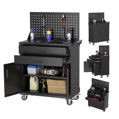 China Garage Rolling Storage Cabinet On Wheels With Pegboard for sale