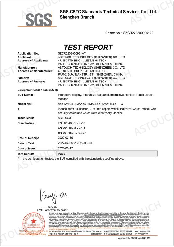 CE-SGS - Astouch Technology (Shenzhen) Co., Ltd