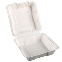 China Compostable Sugarcane Pulp Bagasse Clamshell Containers With Connected Lid for sale