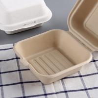 China Refrigerable Hamburger 100mm Bagasse Clamshell Containers for sale