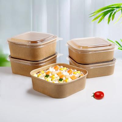 Cina Insalatiera eliminabile della carta kraft del quadrato con il chiaro coperchio per l'eliminare in vendita