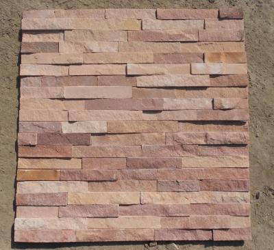 China pink red brown sandstone cladding panel cultured stone stacked stone ledge stone glued wall panel flagestone with corner for sale