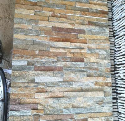 China Rusty yellow beige grey slate wall cladding Cultured sotne tiles panels stacked stone ledge stone glued wall panels for sale